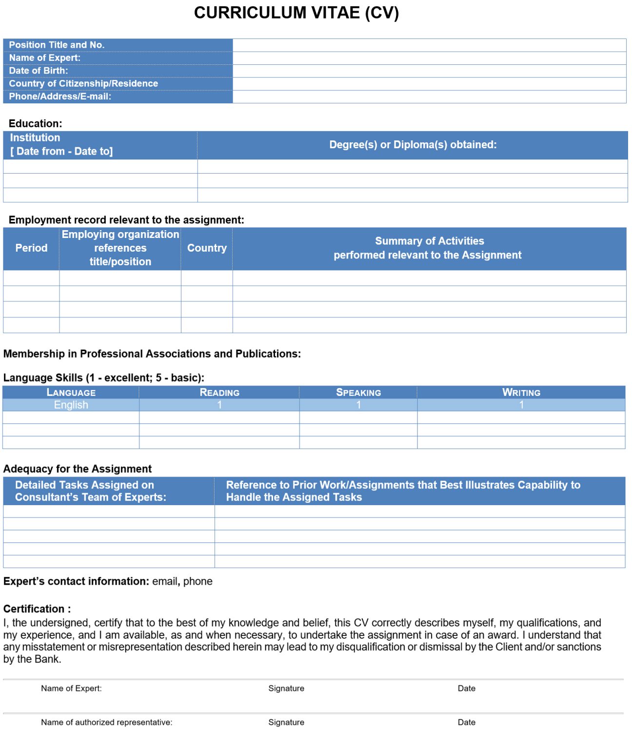 Your CV for donor-funded projects: World Bank format – DevelopmentAid